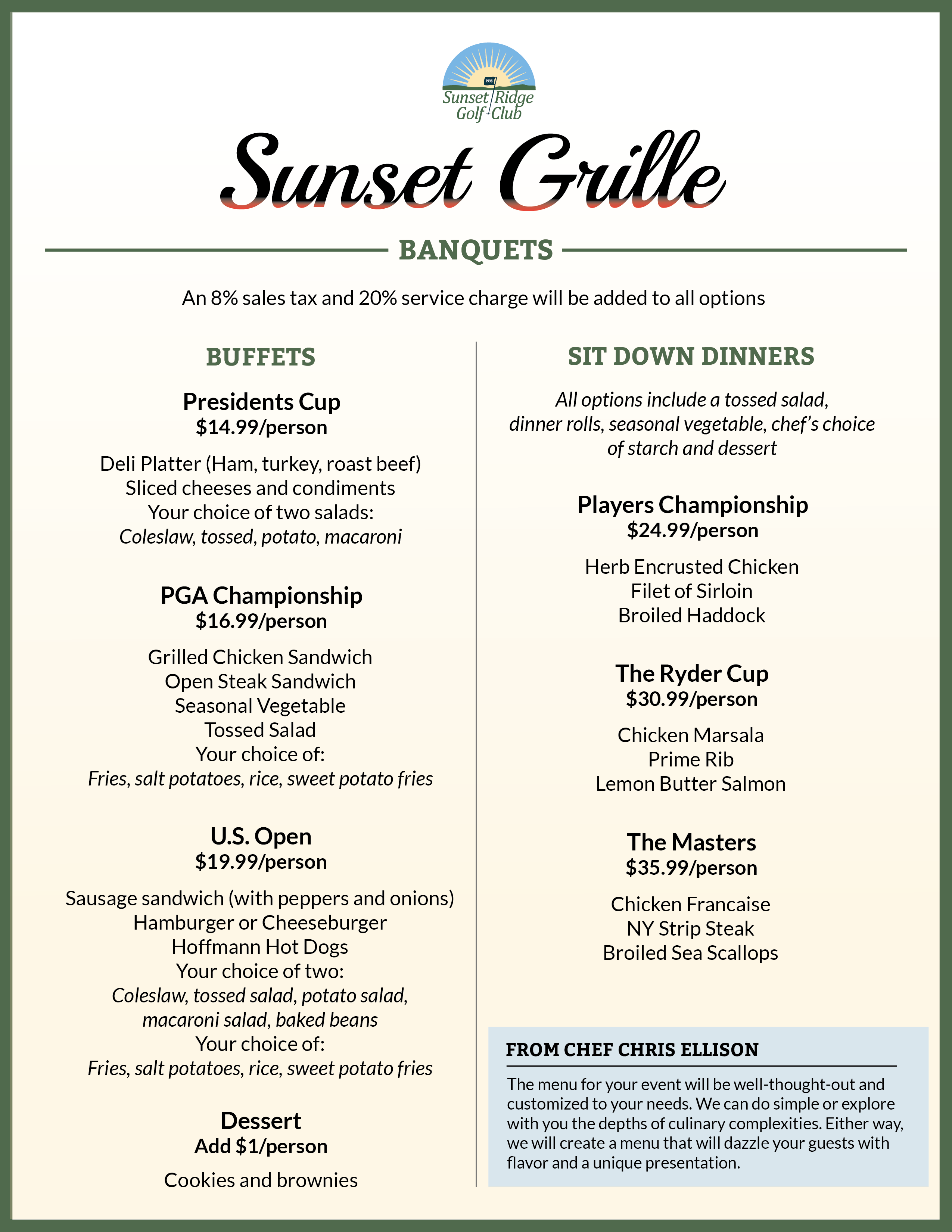 Banquet Menu new 2 1 Sunset Ridge Golf Club Banquet Menu new 2 1 Sunset Ridge Golf Club